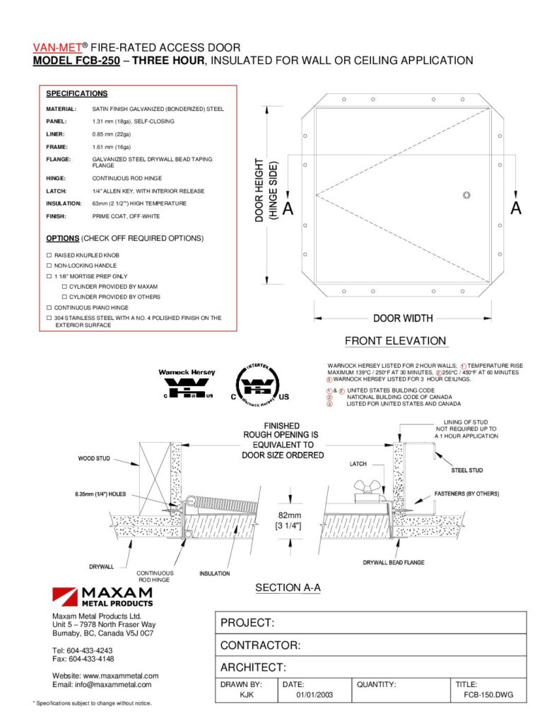 Access-Panel-FCB-250-Submittal | Maxam Metal Products