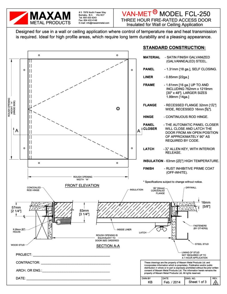 Access-Panel-FCL-250-Submittal | Maxam Metal Products