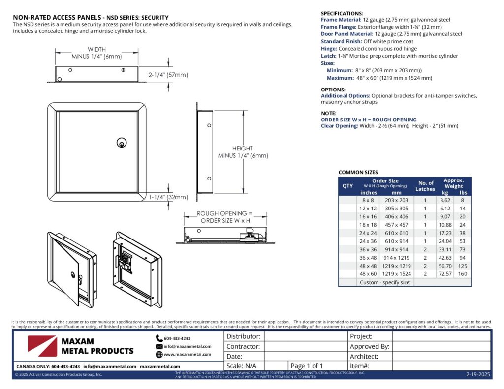 Access-Panel-NSD-Submittal | Maxam Metal Products