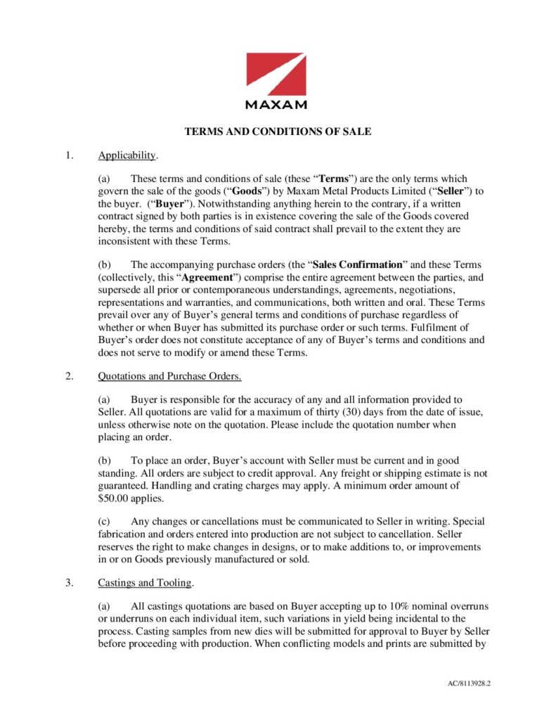 Maxam-Terms-and-Conditions-of-Sale | Maxam Metal Products