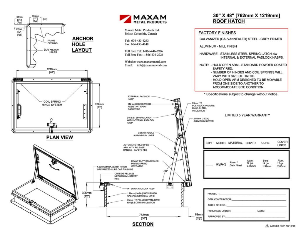 Roof-Hatch-RSA-3-Submittal. | Maxam Metal Products