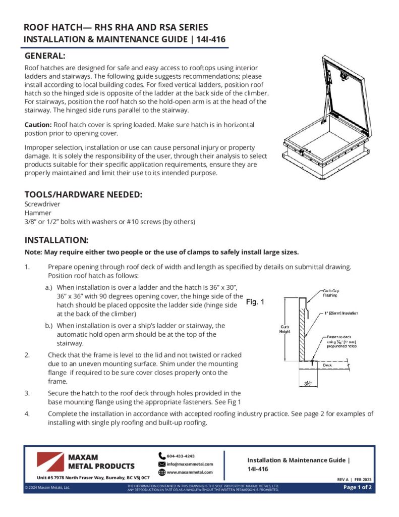 Roof-Hatch-RHS-RHA-RSA-Installation-Maintenance-14I-416 | Maxam Metal ...