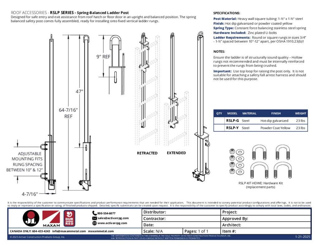 Ladder-Safety-Post-Extendable-RSLP-Submittal | Maxam Metal Products