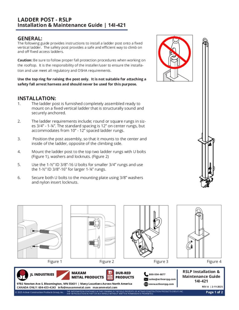 Ladder-Post-RSLP-Installation-Maintenance-14I-421 | Maxam Metal Products